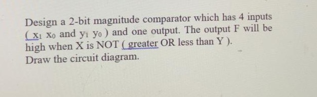Solved Design a 2-bit magnitude comparator which has 4 | Chegg.com