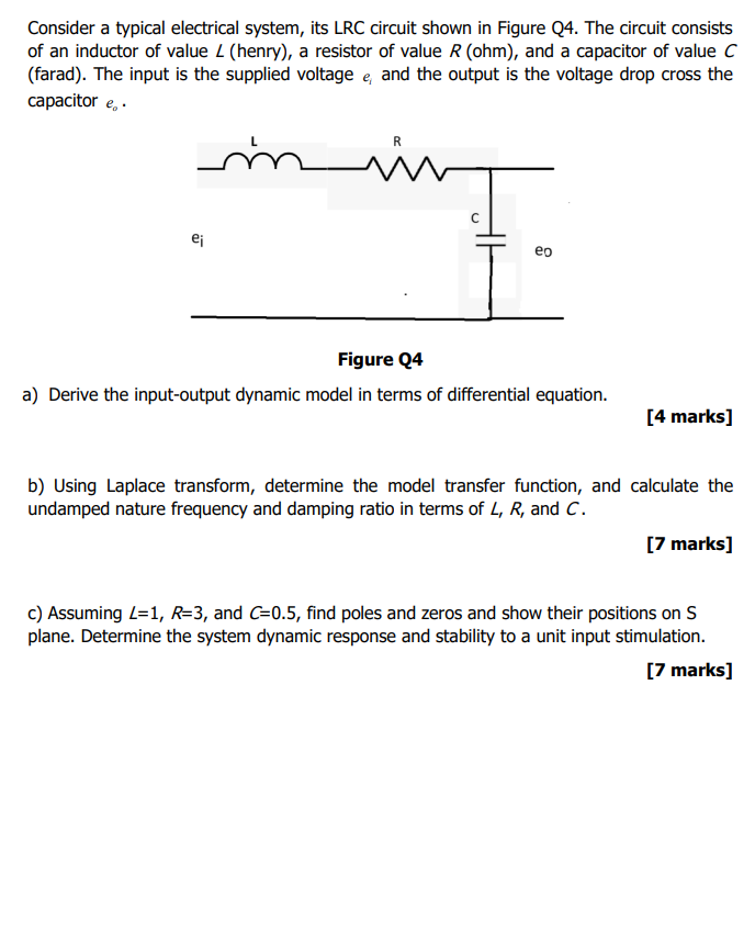 Solved Consider a typical electrical system, its LRC circuit | Chegg.com