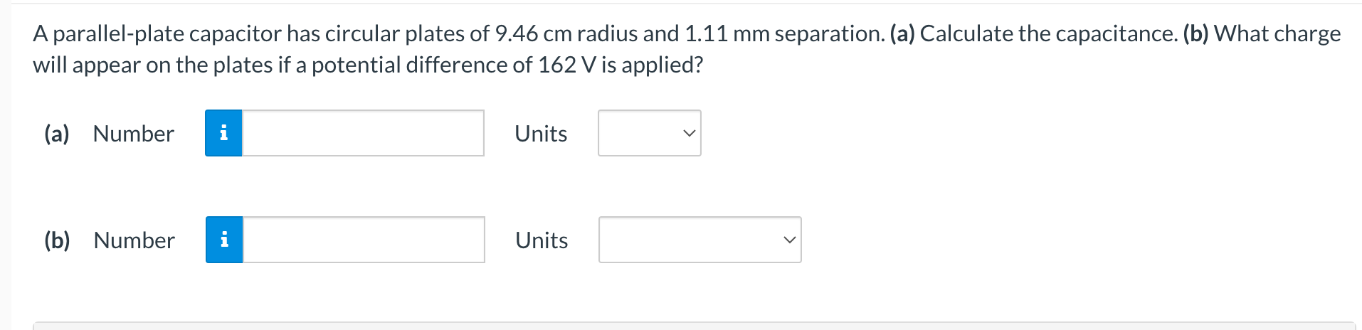 Solved A parallel-plate capacitor has circular plates of | Chegg.com