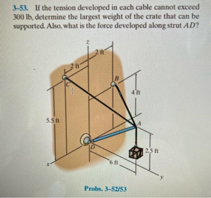 Solved 3-53. If the tension developed in each cable cannot | Chegg.com
