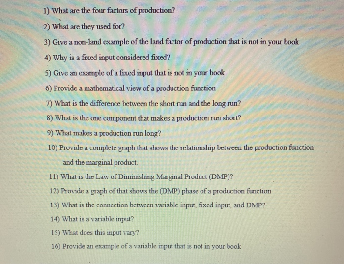 Solved 1) What are the four factors of production? 2) What | Chegg.com