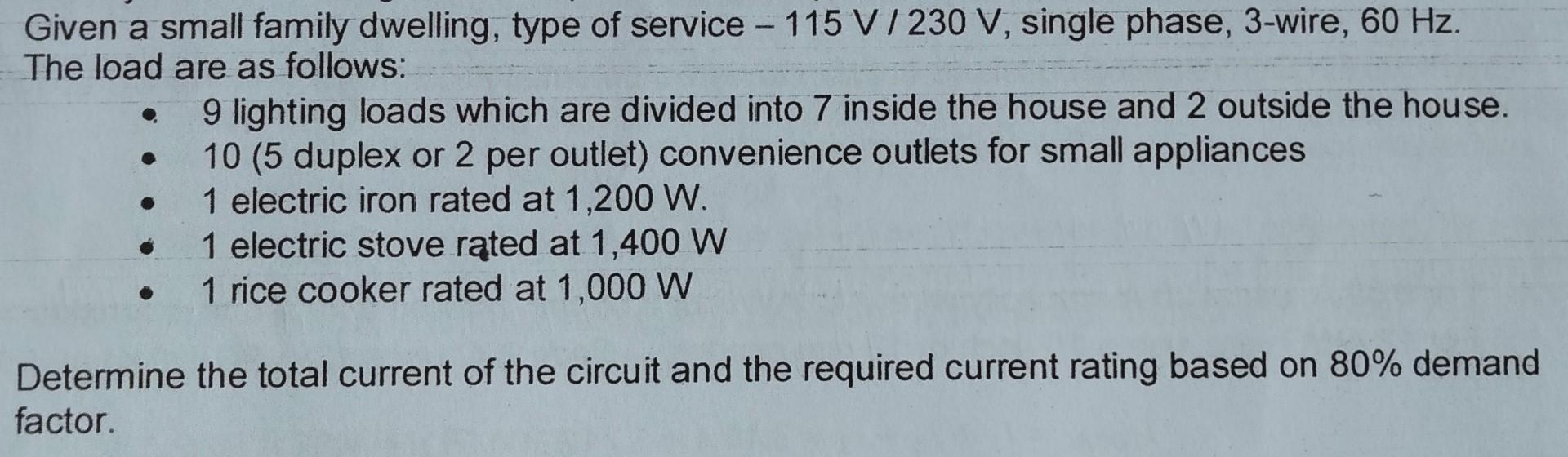 Solved USE THE SIMPLIFIED LOAD COMPUTATION, WRITE THE TABLE | Chegg.com