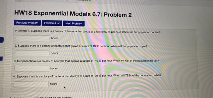 Solved HW18 Exponential Models 6.7: Problem 2 Previous | Chegg.com