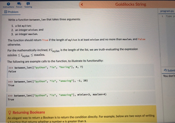 Solved Goldilocks String Tutoring Instructions Forum Problem | Chegg.com