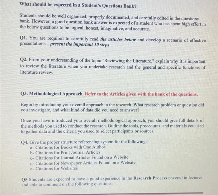 Solved What should be expected in a Student's Questions | Chegg.com