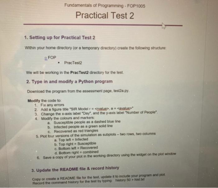 Fundamentals of Programming - FOP1005 Practical Test | Chegg.com