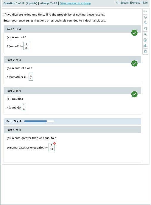 Solved If two dice are rolled one time, find the probability | Chegg.com