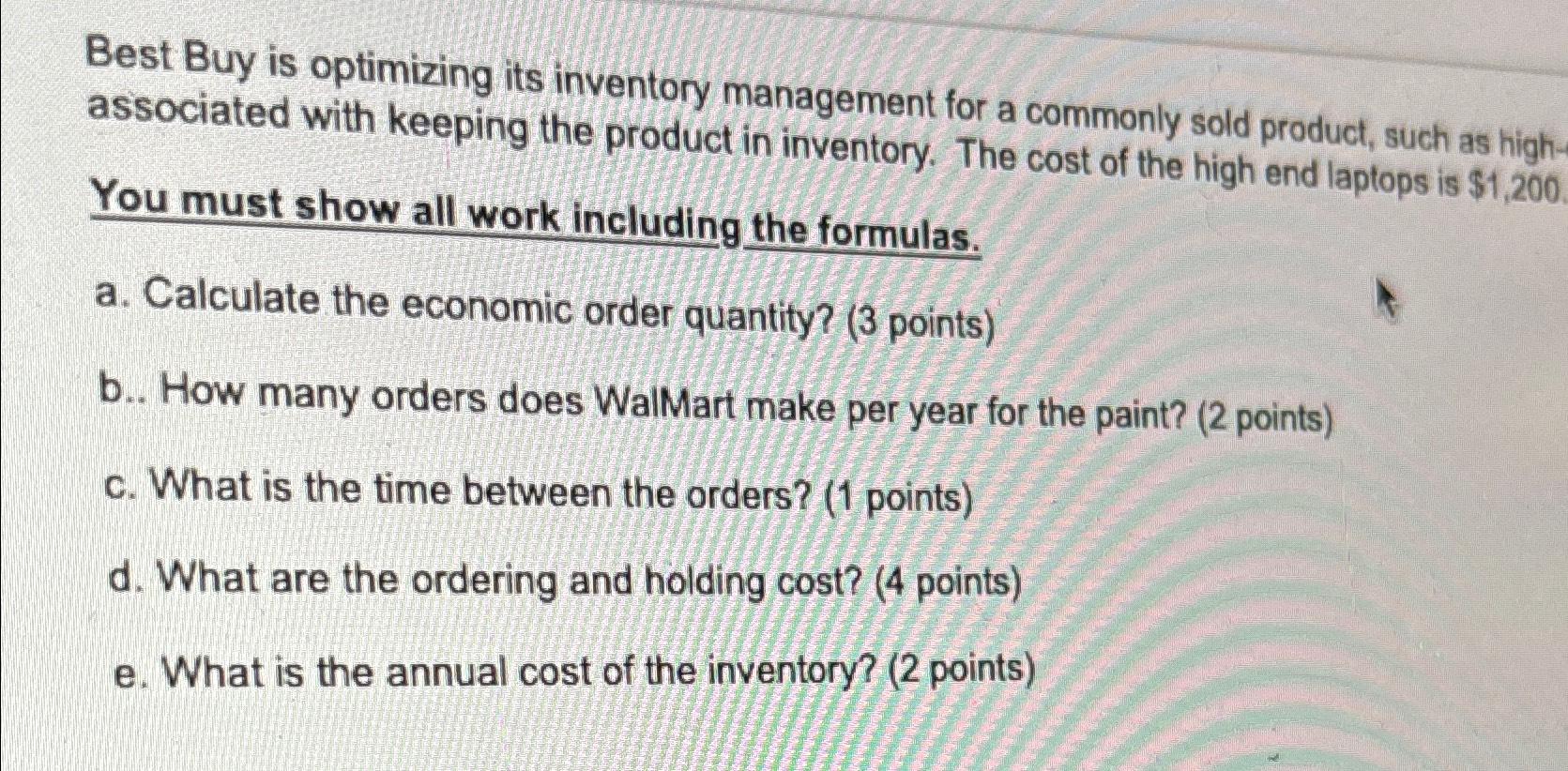 Solved Best Buy is optimizing its inventory management for a | Chegg.com