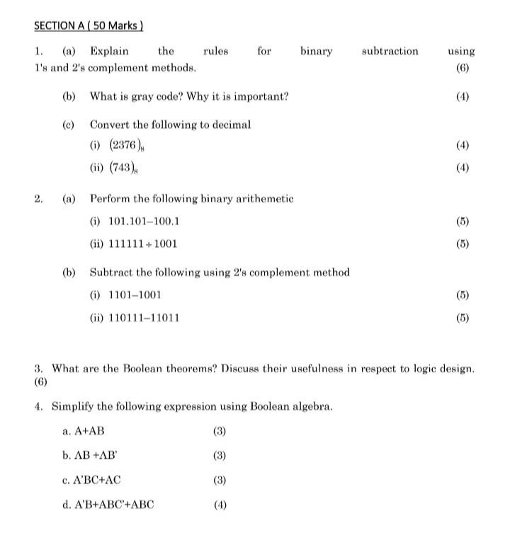 Solved 1 A Explain The Rules For Binary Subtraction Using