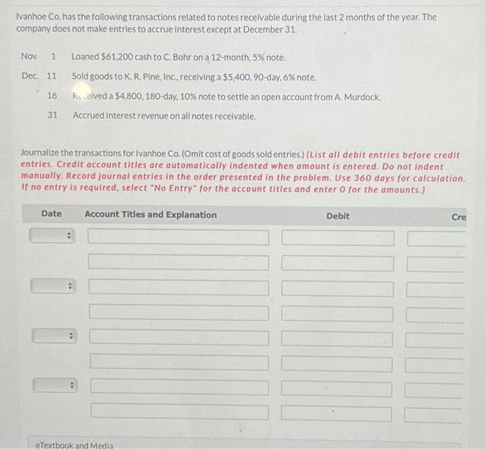 Solved Ivanhoe Co. has the following transactions related to | Chegg.com