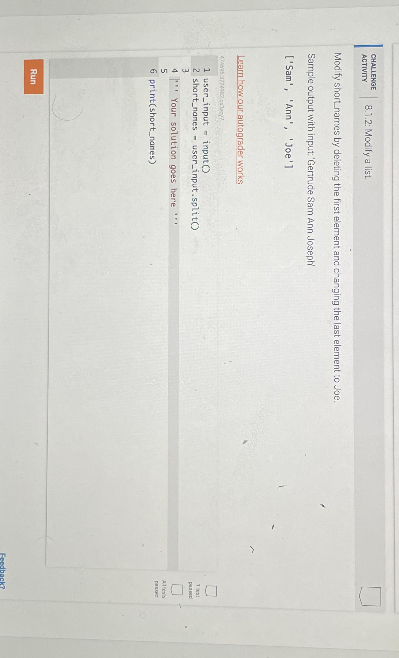 Solved CHALLENGEACTIVITY8.1.2: Modify a list.Modify | Chegg.com