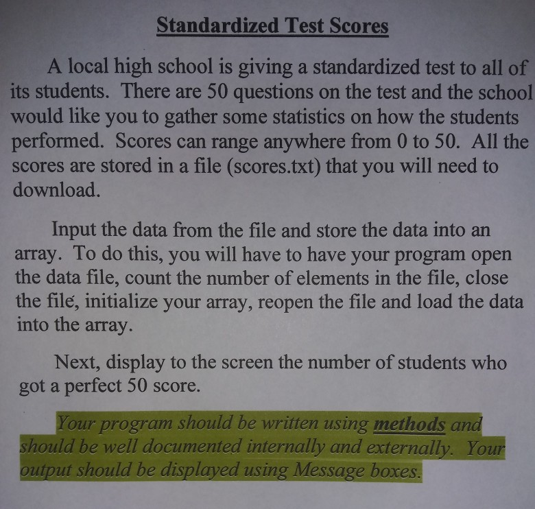 Solved part 2 of a java test scores assignment, the first | Chegg.com