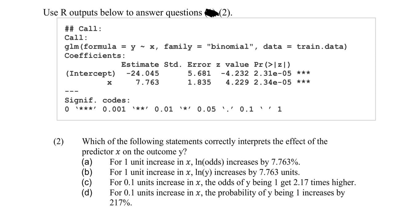 Solved R: Logistic classification, why is the answer (c)?I | Chegg.com