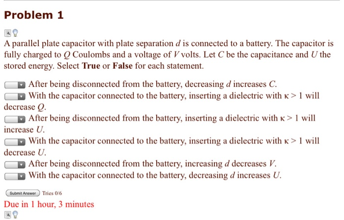 Solved Problem 1 A parallel plate capacitor with plate | Chegg.com