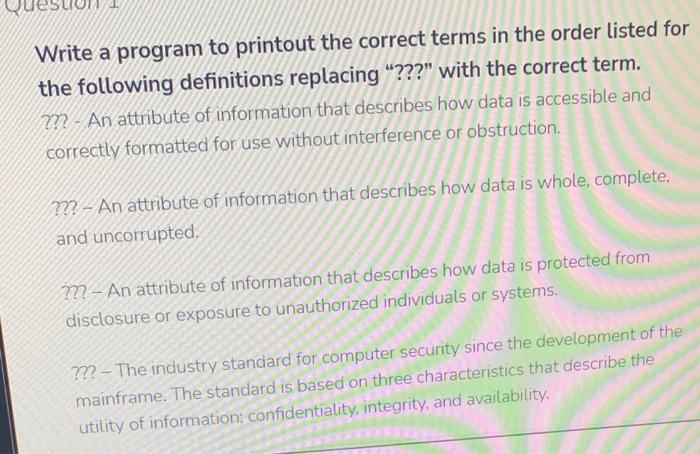 Solved Write a program to printout the correct terms in the | Chegg.com