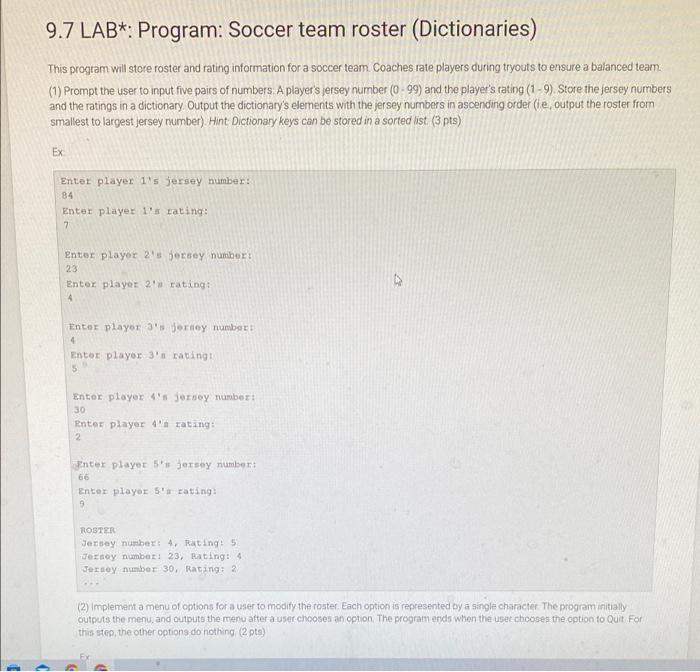 Solved 9 7 Lab Program Soccer Team Roster Dictionaries