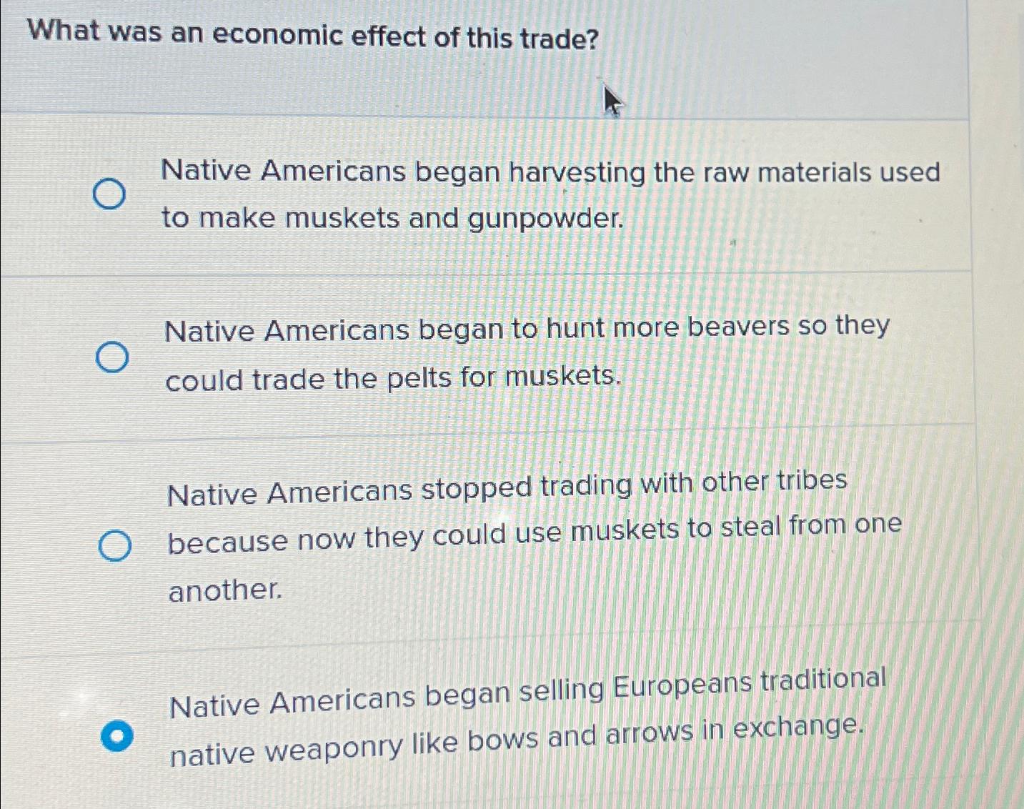 Solved What was an economic effect of this trade?Native | Chegg.com