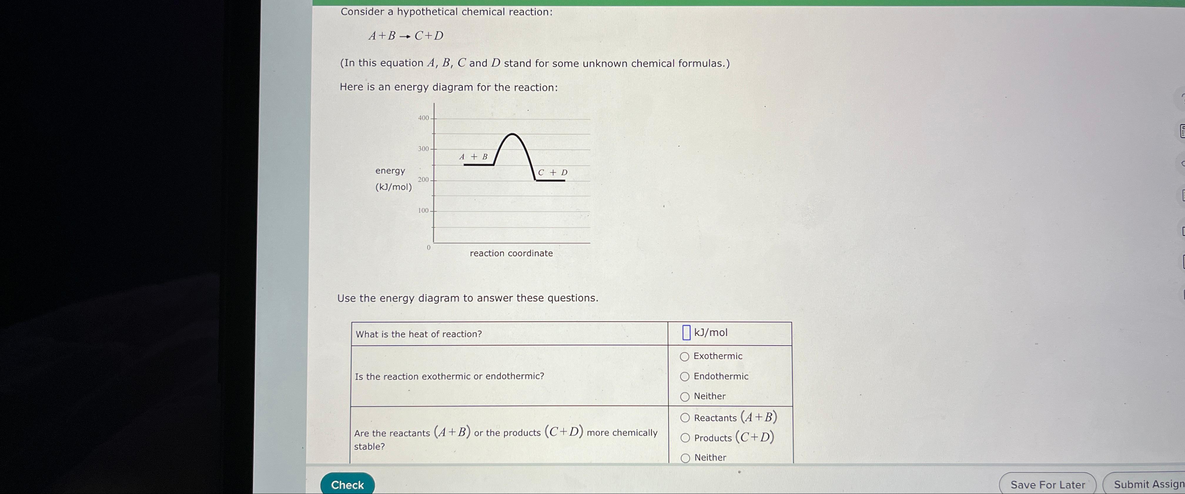 Solved Consider a hypothetical chemical reaction:A+B→C+D(In | Chegg.com