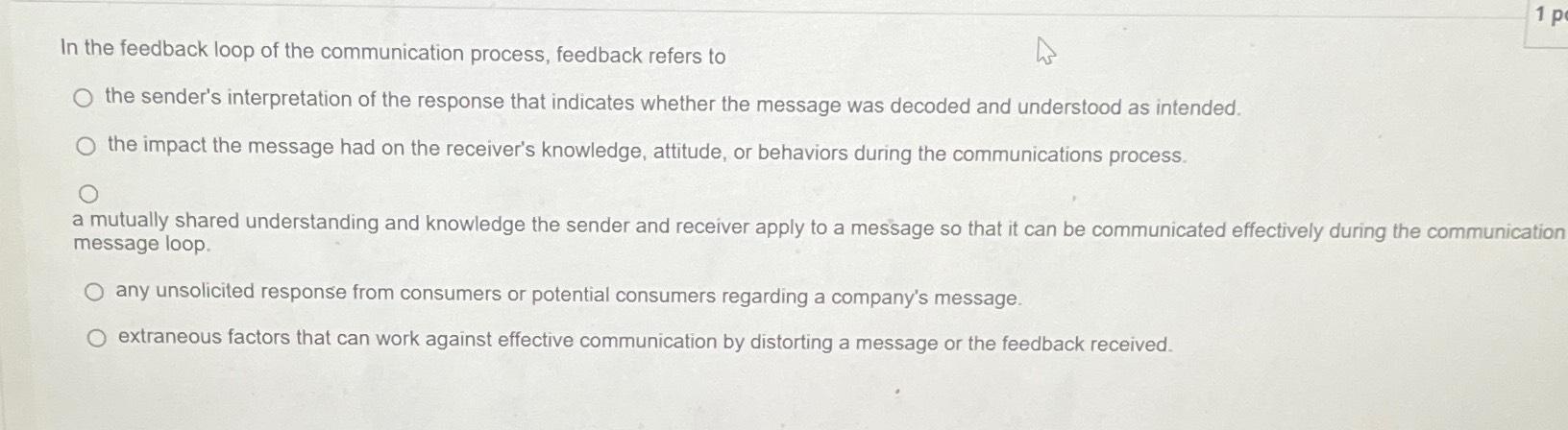Solved In the feedback loop of the communication process, | Chegg.com