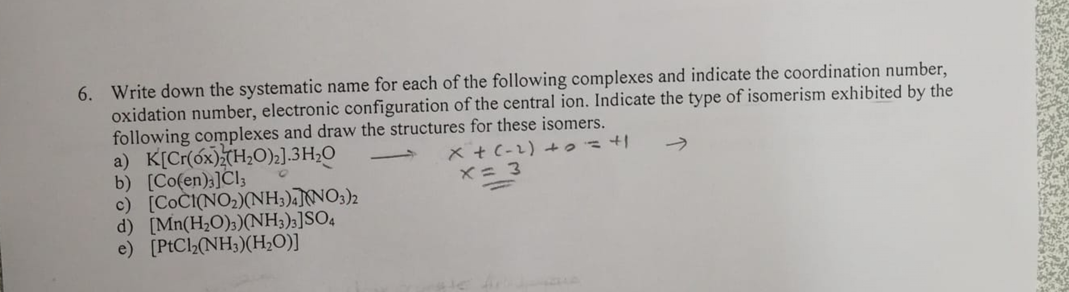 Solved Write down the systematic name for each of the | Chegg.com