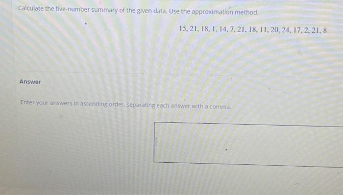 Solved Calculate the five-number summary of the given data. | Chegg.com