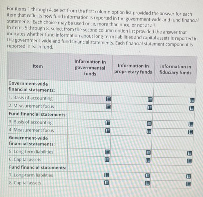 Solved For items 1 through 4 , select from the first column | Chegg.com