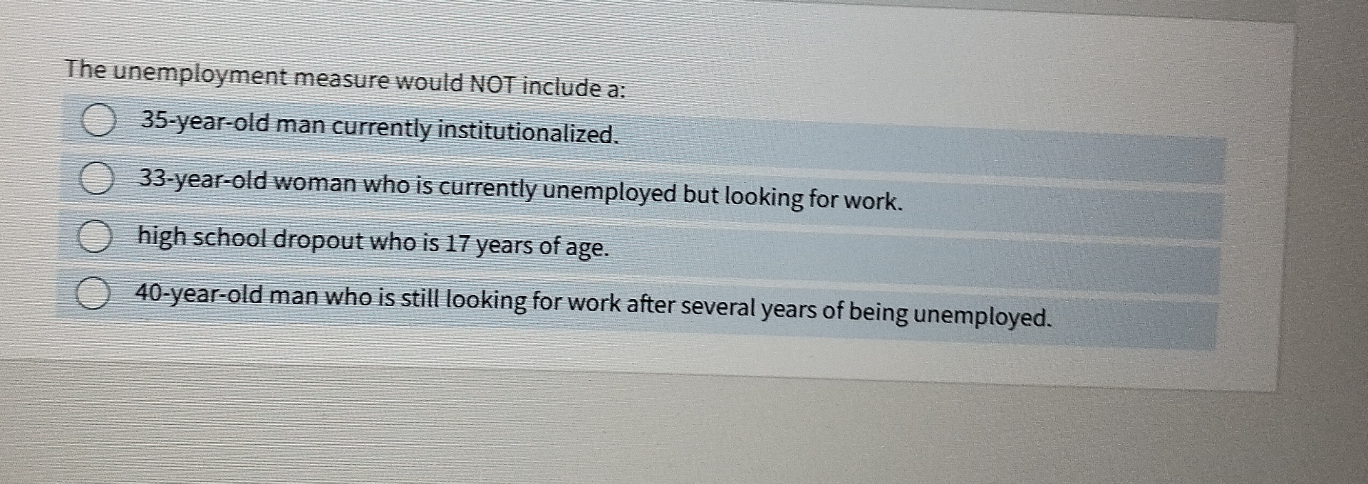 Solved The unemployment measure would NOT include | Chegg.com