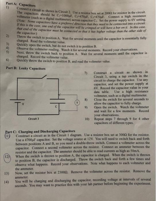Solved Part A: Capacitors 1) Connect a circuit as shown in | Chegg.com