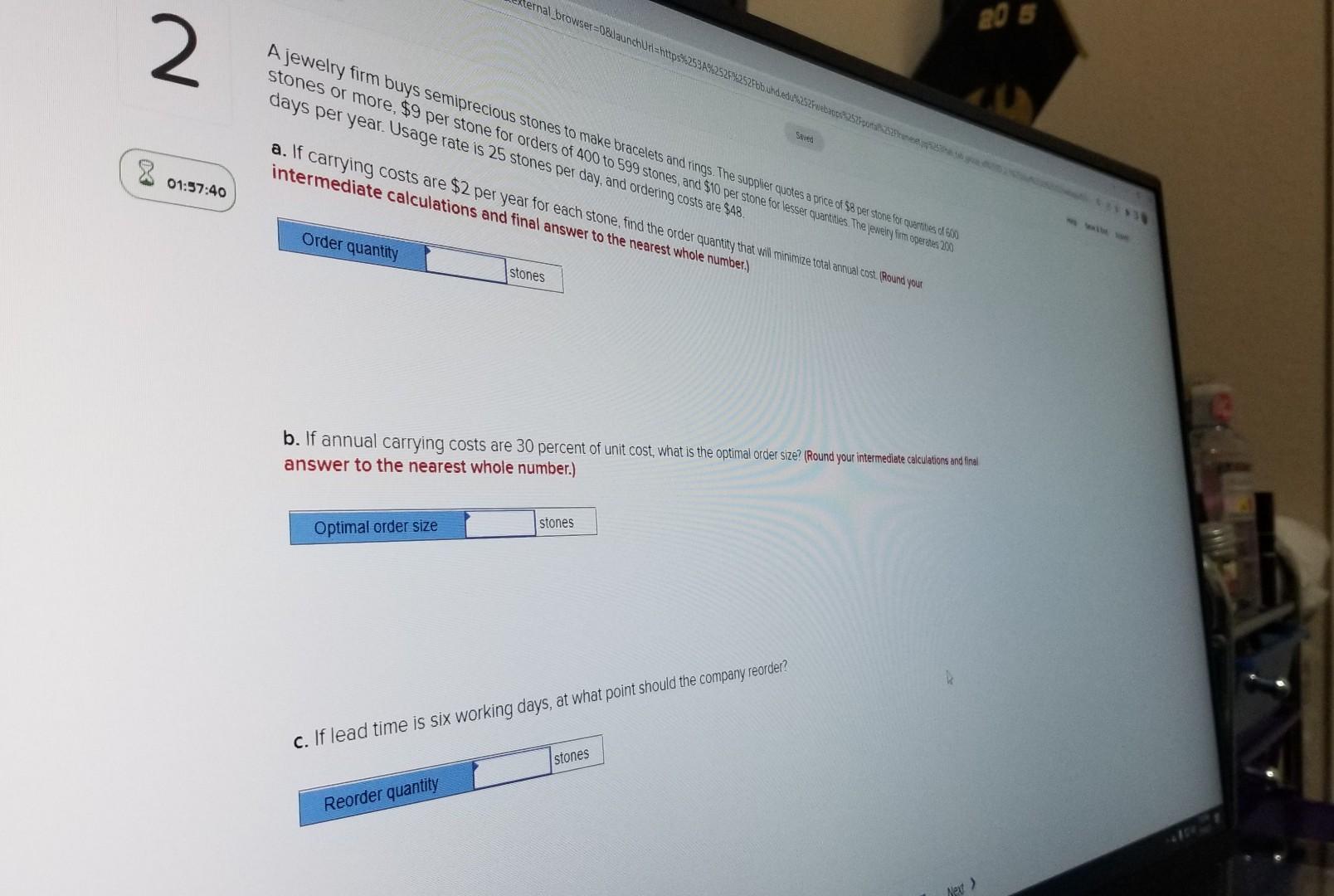 Solved 2 01:57:40 A jewelry firm buys semiprecious stones to | Chegg.com