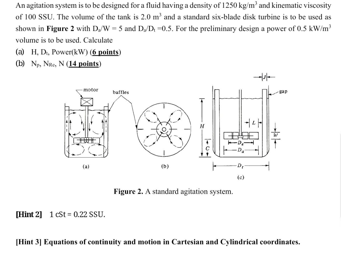 Solved An agitation system is to be designed for a fluid | Chegg.com