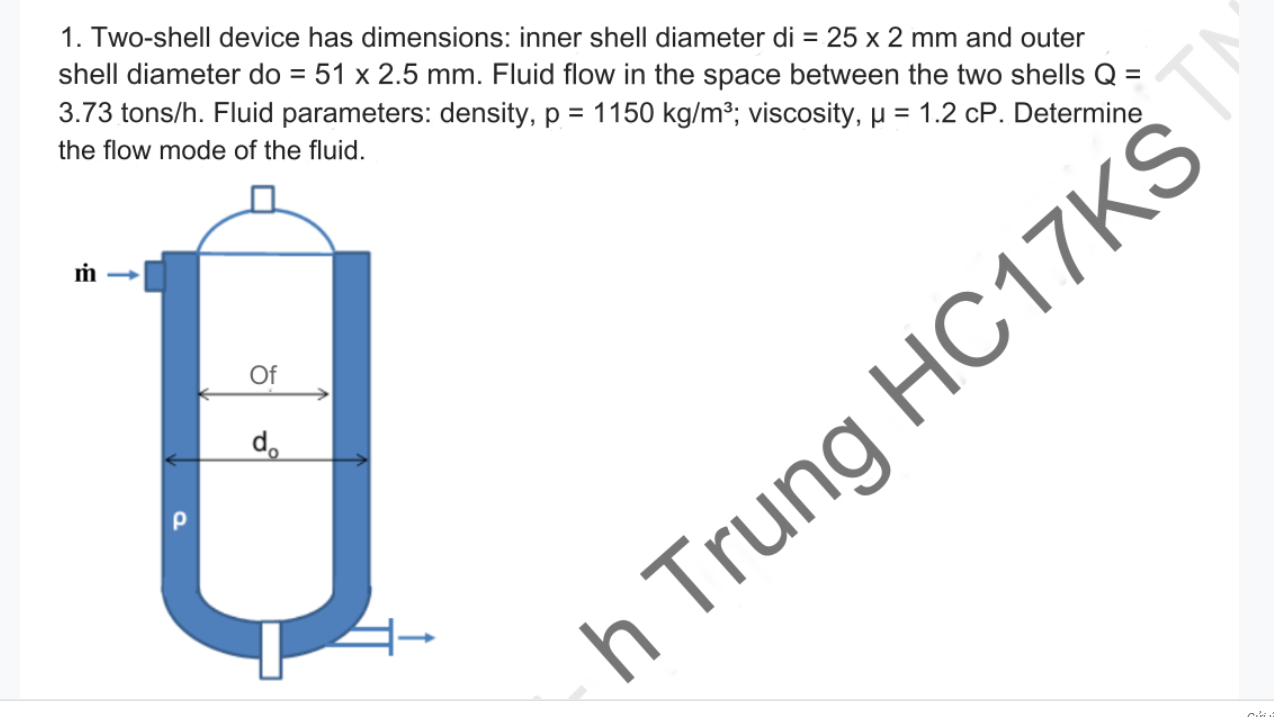 Solved Two-shell device has dimensions: inner shell diameter | Chegg.com