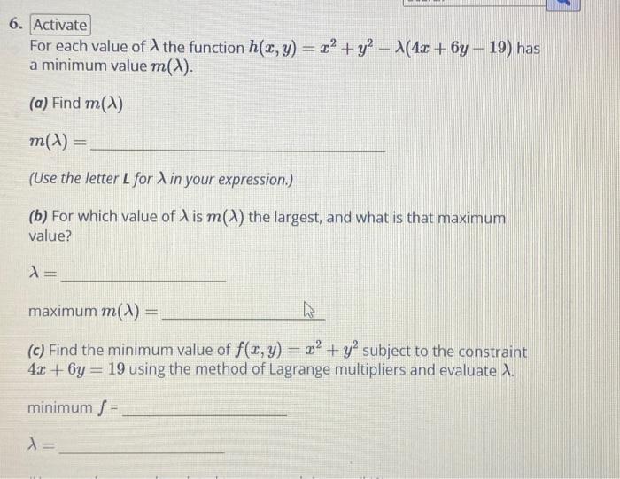 Solved 6. Activate For each value of λ the function | Chegg.com