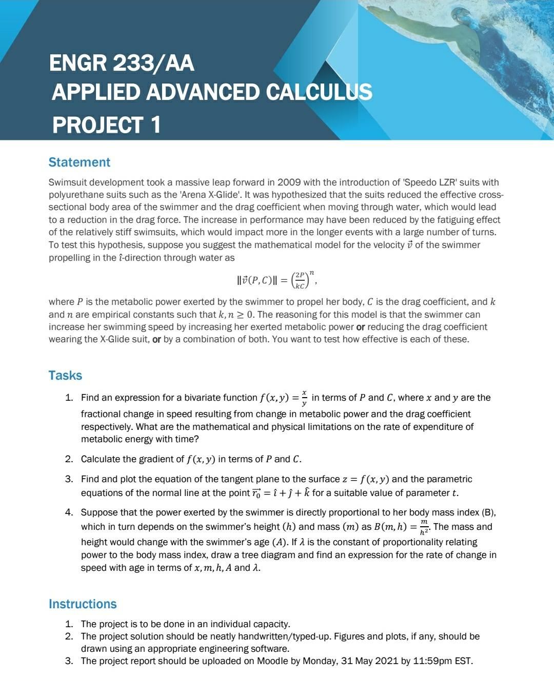 Solved ENGR 233/AA APPLIED ADVANCED CALCULUS PROJECT 1 | Chegg.com