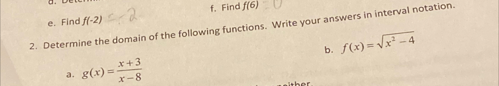Solved 2. ﻿Determine the domain of the following functions. | Chegg.com