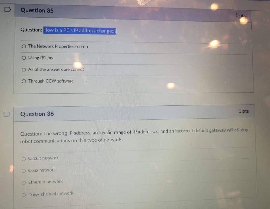 Solved D Question 35 1 pts Question: How is a PC's IP | Chegg.com