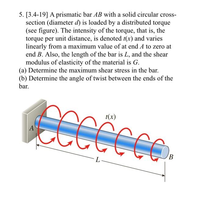 Solved 5. [3.4-19] A prismatic bar AB with a solid circular | Chegg.com