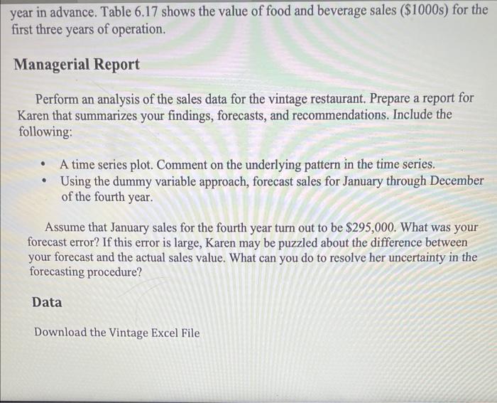 Solved Case Problem 3 - Forecasting Food and Beverage sales | Chegg.com