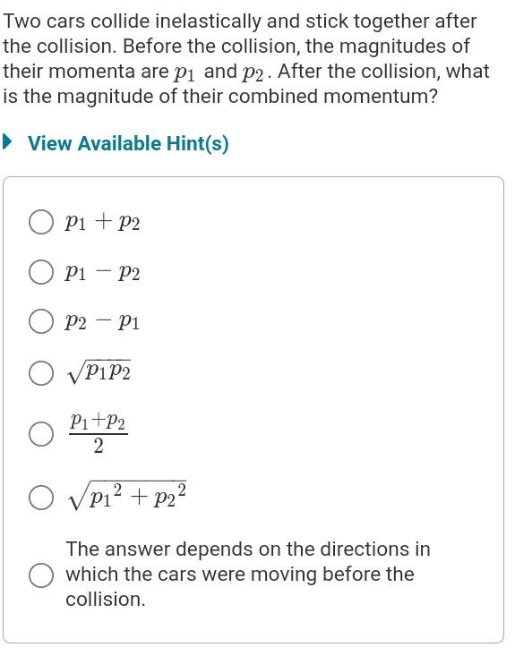 Solved Two cars collide inelastically and stick together | Chegg.com