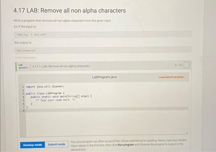 Solved 4.17 LAB: Remove all non alpha characters Write a | Chegg.com