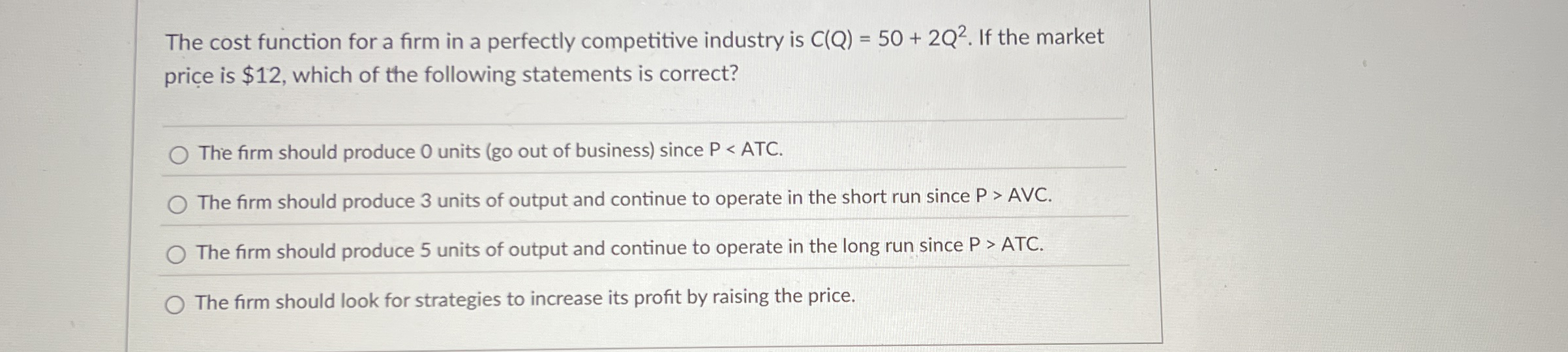 Solved The cost function for a firm in a perfectly | Chegg.com