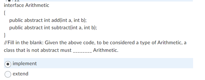 Solved interface Arithmetic{public abstract int add(int a, | Chegg.com