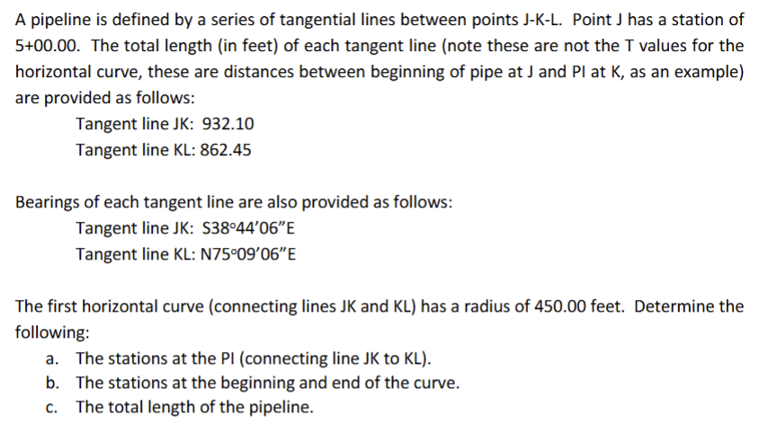 Solved A pipeline is defined by a series of tangential lines | Chegg.com