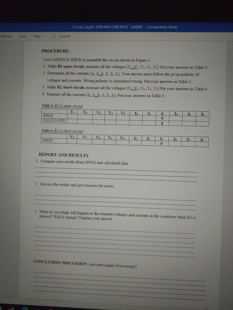 Circuit1_exp03 (VDR AND CDR) SPICE - fall2020 - | Chegg.com