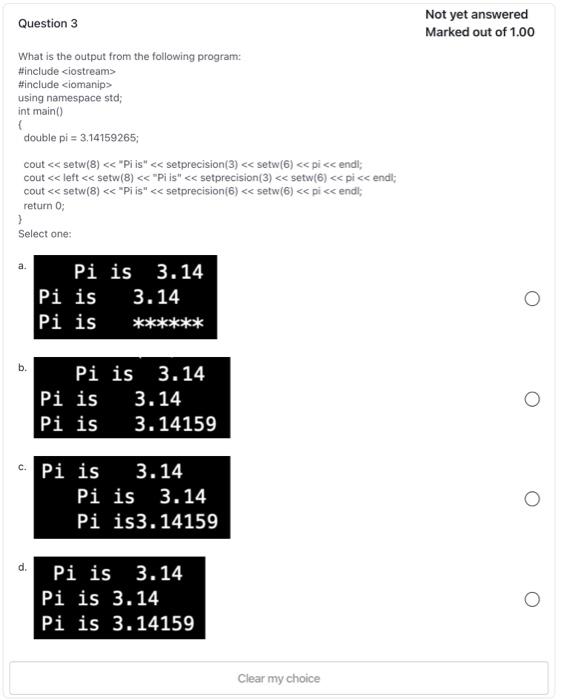 Solved Question 1 Marked out of 1.00 The following code is | Chegg.com