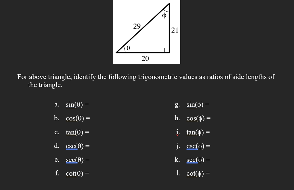 Solved For above triangle, identify the following | Chegg.com