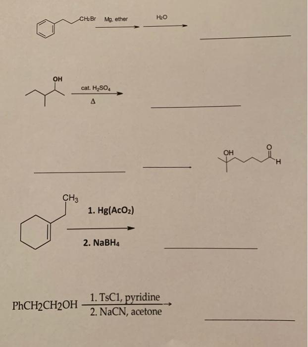 Solved CH2Br Mg, ether HO OH cat. H2SO4 Δ OH H CH3 1. | Chegg.com