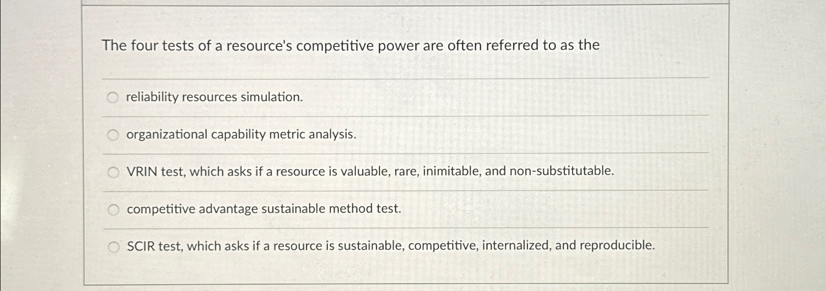 Solved The four tests of a resource's competitive power are | Chegg.com
