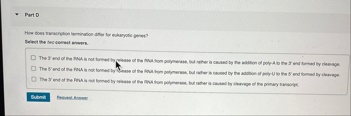 Solved Part DHow does transcription termination differ for | Chegg.com
