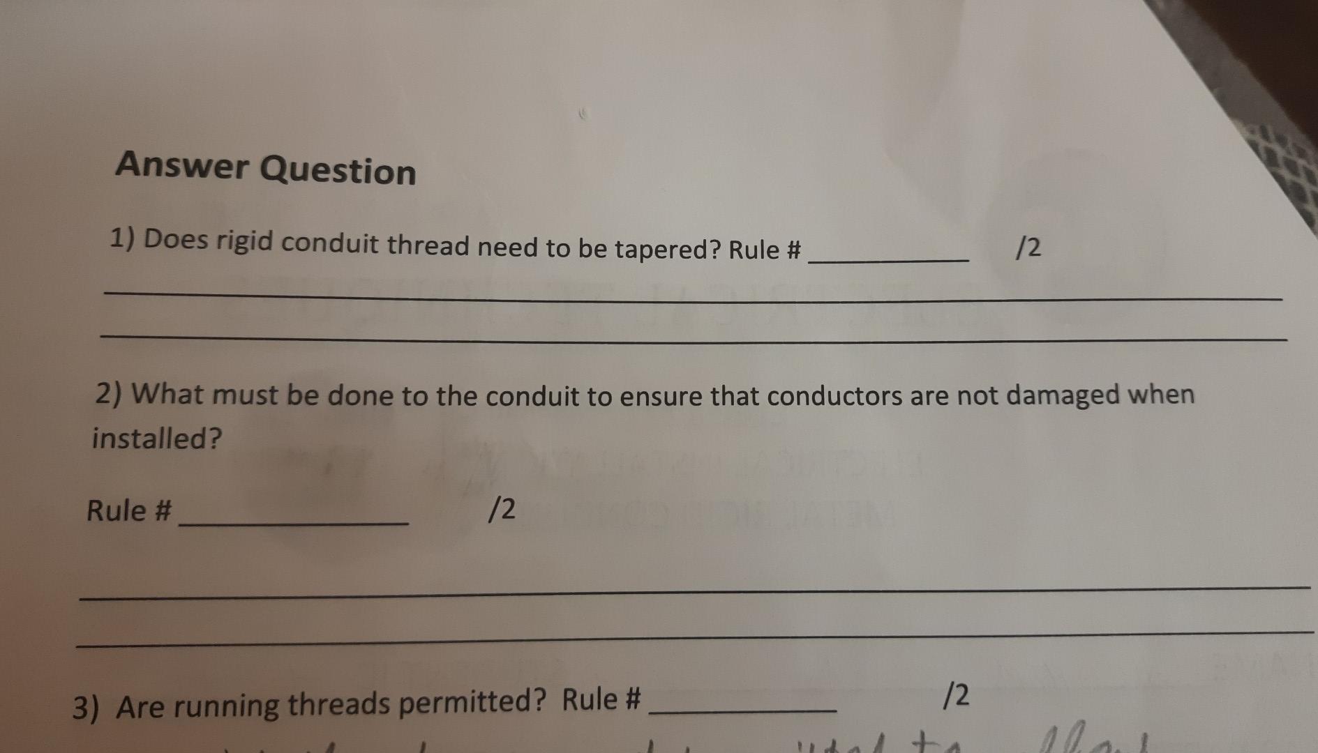 1) Does rigid conduit thread need to be tapered? Rule | Chegg.com