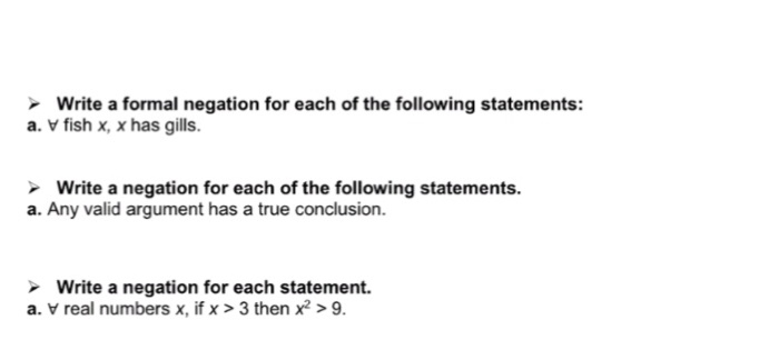 Solved → Write a formal negation for each of the following | Chegg.com